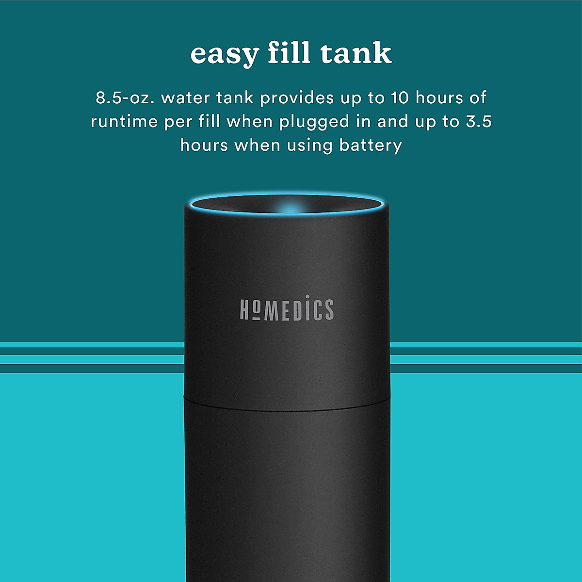 Homedics Portable Humidifier - Small Air Humidifiers for Bedroom, Plants, Office, Travel - Cool Mist Humidifiers, Color-Changing Accent Light, 2 Mist Settings, Black