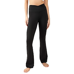 Yogalicious Squat Proof Flare Leg Yoga Pants with High Crossover Waistband - Black - Medium