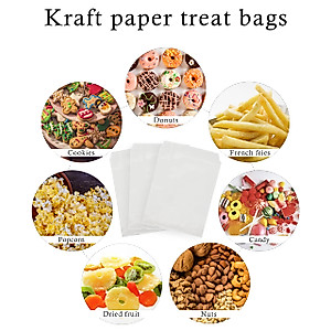 Jexila 100 Pack Paper Treat Bags 5X7 Inch Flat Kraft Paper Cookie Candy Buffet Bag for Bakery Merchandise Wedding Party Favor Craft DIY Bags
