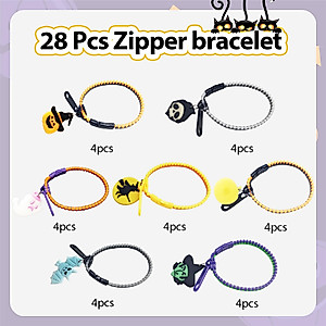 Kids Halloween Party Favors Zipper Bracelets, 28 Pack Glow in the Dark Halloween Zipper Wristbands for Kids Halloween Gifts, Halloween Giveaways, Halloween Goodie Bag Fillers, Kids Halloween Supplies