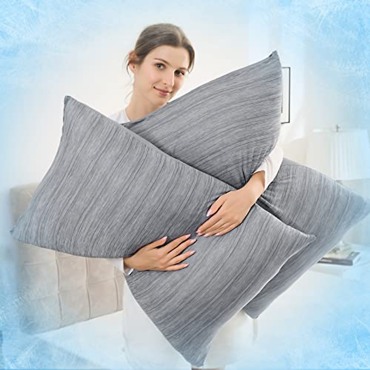 OMERAI Cooling Pillow Cases Standard Size for Night Sweats and Hot Sleepers, Double-Side Cooling Pillow Cases with Zipper, Grey Pillow Cases Set of 2 (20" X 26", Gray)