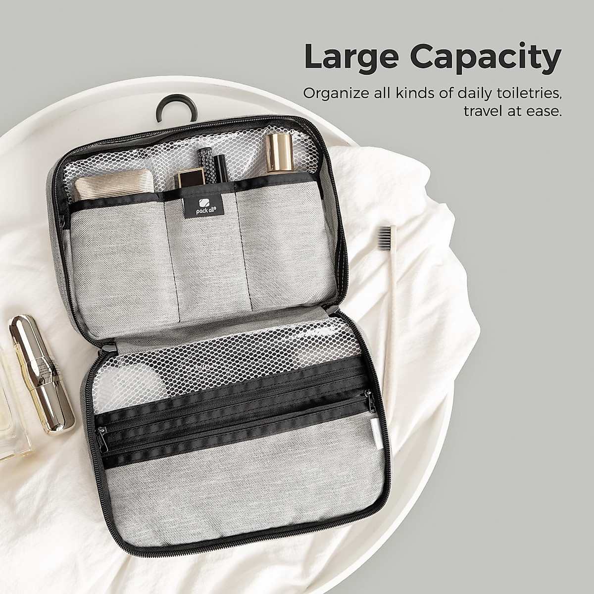 pack all Hanging Travel Toiletry Bag, Water Resistant Travel Bag, Portable Toiletry Shaver, Separation of Wet and Dry, for Women and Men (White)