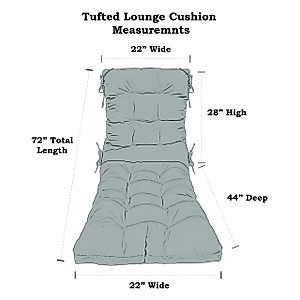 RSH DECOR: Tufted Chaise Lounge Seat Cushion | 72” x 22” | All-Weather Spun Fabric | Water and Fade-Resistant | Outdoor Chair Cushion for Patio Furniture | Grey & White Stripe