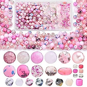 Rose Quartz Beads Jewelry Making Kit, 900pcs Glass Preppy Beads Include 10 Type 8mm Assorted Beads, with 4mm Bicone Crystal Beads, 2-4mm Spacer Seed Beads for Bracelet Making, DIY Making Supplies