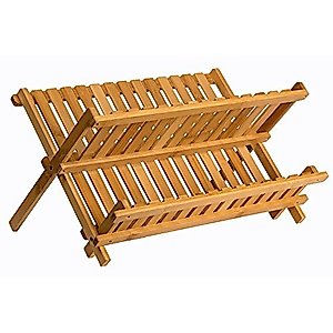 Sagler Wooden Dish Rack Plate Rack Collapsible Compact Dish Drying Rack Bamboo Dish Drainer