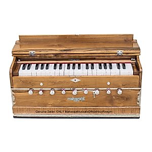 Harmonium Teak Wood by Maharaja Musicals, In USA, 3 1/2 Octave, 9 Stops, Special Double Reed, Coupler, Natural Color, Standard, Padded Bag, A440 Tuned, Musical Instrument Indian (PDI-GF)