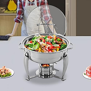 4L Stainless Steel Round Dining Stove, Large Capacity Buffet Server and Warmer Portable Food Warmer with Handle and Lid Rack Drip Tray for Wedding Banquet Picnic Party, Silver