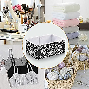 Kigai Cube Storage Bin Black Damask Baroque Floral Foldable Storage Basket Toy Storage Box for Home Organizing Shelf Closet Bins, 11 x 11 x 11-Inch