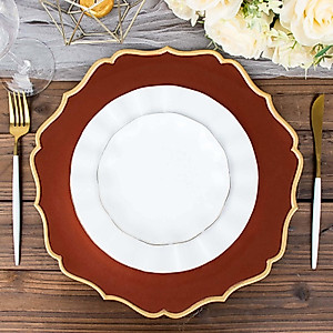 Efavormart 6 Pack | Terracotta & Gold 13" Round Scallop Rim Plastic Charger Plates, Tabletop Dinnerware Decor