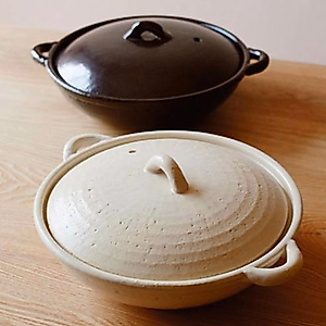Handmade Ceramic Pot - Japanese Donabe Cocer Cooking Pot - For 2-3 People 10.2 x 10.2 x 4.7 inch (1500cc) - Black