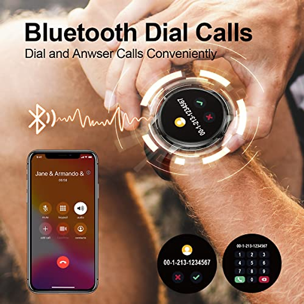 TOYCOD Smart Watch with Text & Call(Answer/Make), Bluetooth Fitness Tracker with 1.28” Round Touch Screen, IP68 Waterproof Heart Rate Blood Pressure Sleep Monitor, Activity Tracker, for Android iOS