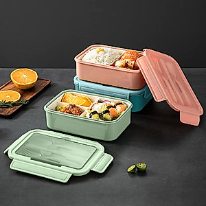 NatraProw Bento Box for Adult, 1400 ML Lunch Containers for Adults, LeakProof Lunch Box with Utensils, BPA Free, 3 Compartment Bento Box Microwave Safe, Light Blue