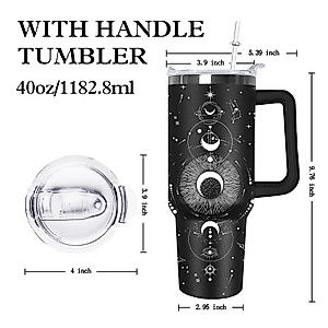 Ceovfoi 40oz Goth Tumbler with Handle Lid and Straw, Sun and Moon Cup Gothic Witch Coffee Travel Mug Cup,Astrology Witchy Gifts for Women, Goth Halloween Decor Witch Stuff for Women