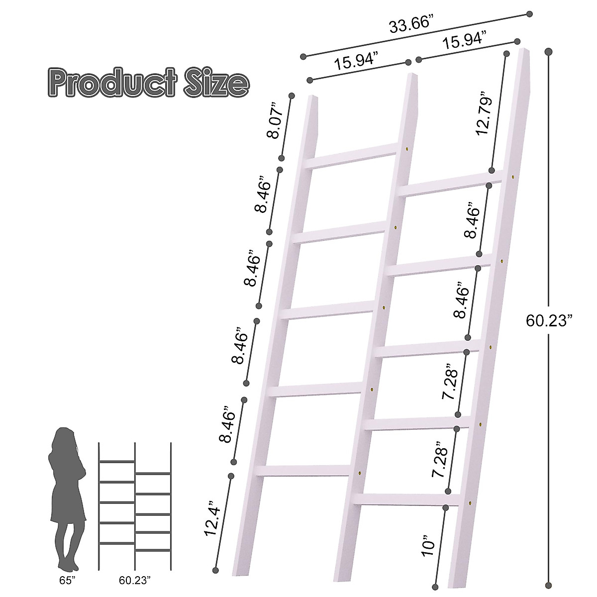 Daflymaco Blanket Ladder for Living Room - 10-Tier Bamboo Wood Blanket Ladder Quilt Ladder Rack Modern Decor Wall Leaning Ladder for Blankets Easy Assembly Blanket Holder for Home Bathroom White