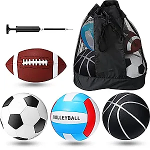 Jerify 4 Set of Sport Balls Official Size Athletic Balls Include Basketball, Soccer Ball, Football, Volleyball for Indoor Outdoor Game Ball Kids Teens Youth Adult Ball Toys Gift (Dark Color)
