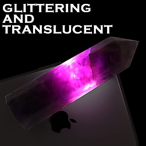 CASMON Amethyst Crystal Tower 3.2"-3.5" Healing Crystal Point Wand, Natural Large 6 Faceted Prism Natural Lepidolite Crystal Wand with Gift Box for Reiki, Chakra, Meditation, Collection, Home Décor