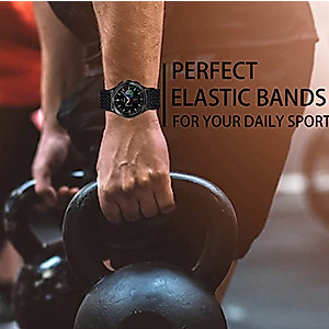 Olytop Elastic Bands for Galaxy Watch 4/5 Band 44mm 40mm/Galaxy Watch 4 Classic Bands 46mm 42mm Women Men, 20mm Stretch Wristband Strap for Samsung Galaxy Active 2 40mm 44mm/Watch3 41mm (Wave Black)