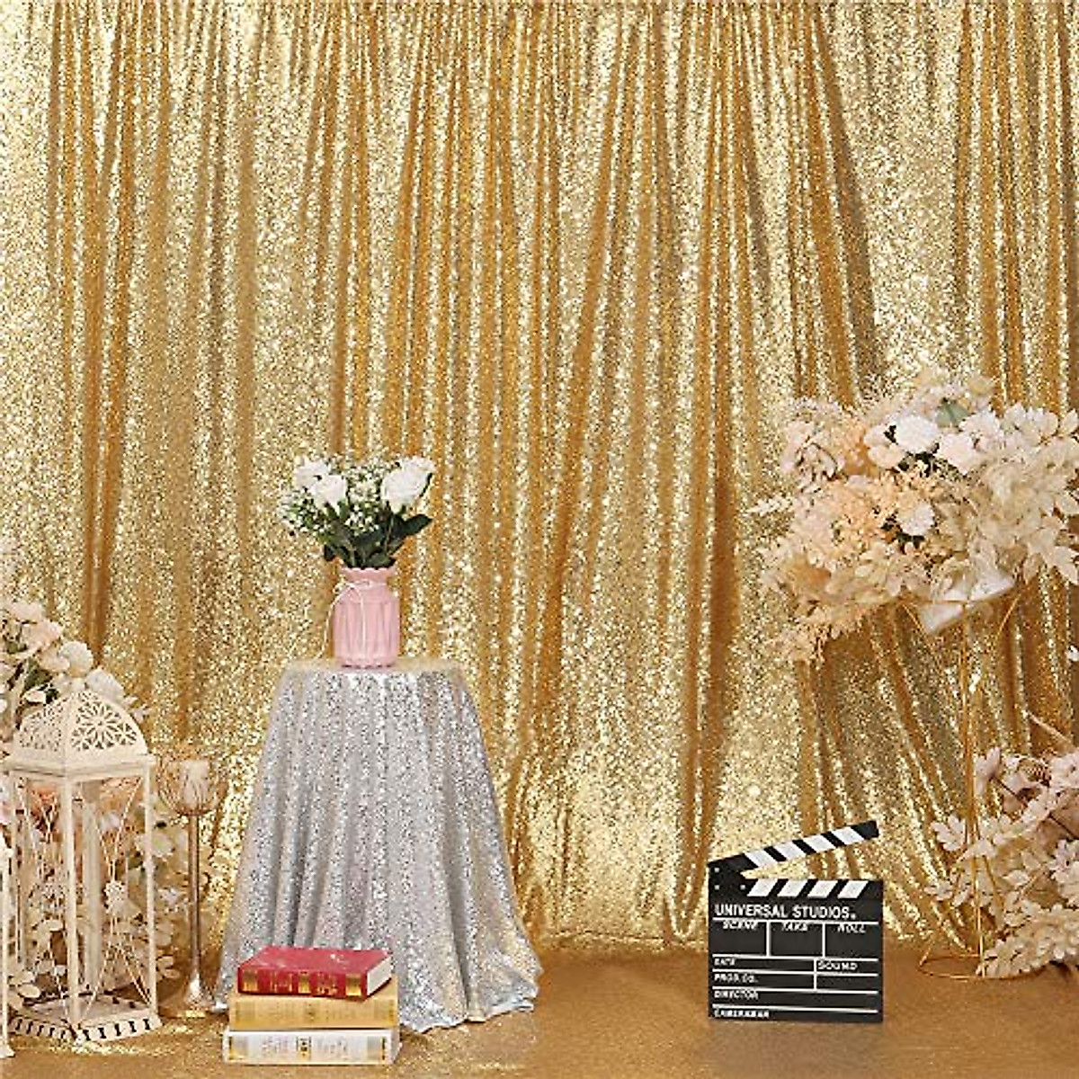 Eternal Beauty Amber Gold Sequin Wedding Backdrop Photography Background Party Curtain, 6Ft X 6Ft