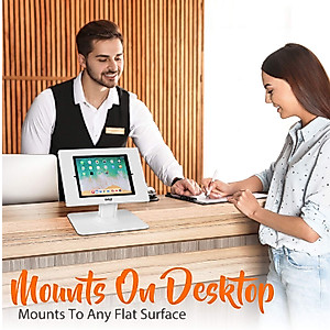 Pyle Anti Theft Tablet Security Stand - Table Mount Desktop Ipad Kiosk Stand w/Lock and Key Mechanism, 90° Rotate 75° Tilt - iPad, iPad Air, iPad Pro, Samsung Galaxy Tab A (2023) PSPADLK18, White