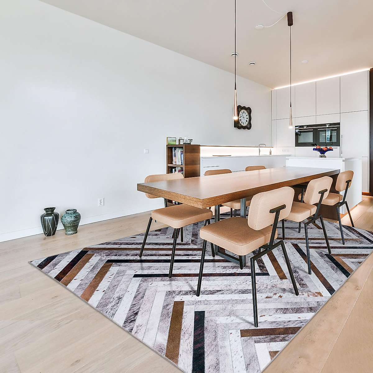 DECOMALL Coronado 9x12 Area Rugs, Modern Geometric Faux Cowhide Patchwork Rug, Non Slip Carpet for Living Room Bedroom, 9x12ft Multi