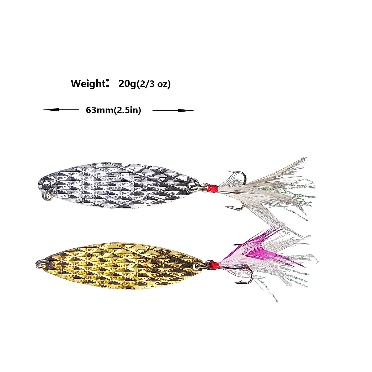 DAIMOUTH 10pcs Fishing Spoons Lures Metal Spoon Fishing Lures Spinner Baits Fishing Baits with Feathered Treble Hook for Salmon Walleye Bass,5g-20g