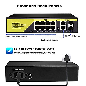 Link ROW08G 11 Port Gigabit PoE Ethernet Switch with 8 Port PoE 120W+2 Uplink+1 SFP Slots, Unmanaged Ethernet Splitter, Plug & Play,802.3AF, Fanless Quiet, Shielded Ports, Traffic Optimization