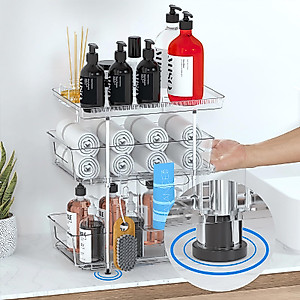 NIHEHAG Large 3 Tier Under Sink Organizers and Storage Bathroom - Multi Purpose Bathroom Cabinet Organizer,Pull Out Organizer and Storage with Dividers/Hooks,Clear Adjustable Medicine Bins (XL)