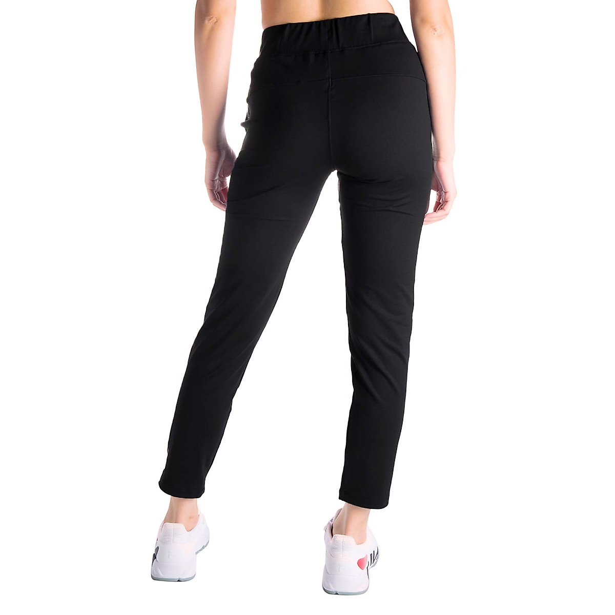 Yogipace Petite Women's 7/8 On The Fly Pants Drawstring Casual Lounge Joggers Travel Sweatpants,Black,24",Size S
