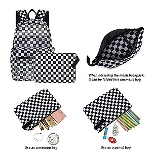 Yusudan Checkered Mesh Backpack for Girls, Kids Semi-Transparent School Bookbag Women See Through Beach Bag Daypack
