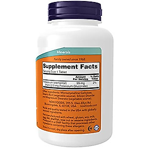 NOW Supplements, Potassium Gluconate 99mg, Easier to Swallow, Essential Mineral*, 250 Tablets