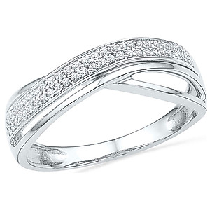 The Diamond Deal 10kt White Gold Womens Round Diamond Crossover Band Ring 1/6 Cttw