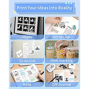 Fimax 9 Rolls Sticker Thermal Paper for Mini Printer, 57mm Thermal Paper HD Photo Paper White Self-Adhesive for Mini Portable Printer and PeriPage A6 Pocket Thermal Printer, 57 x 30