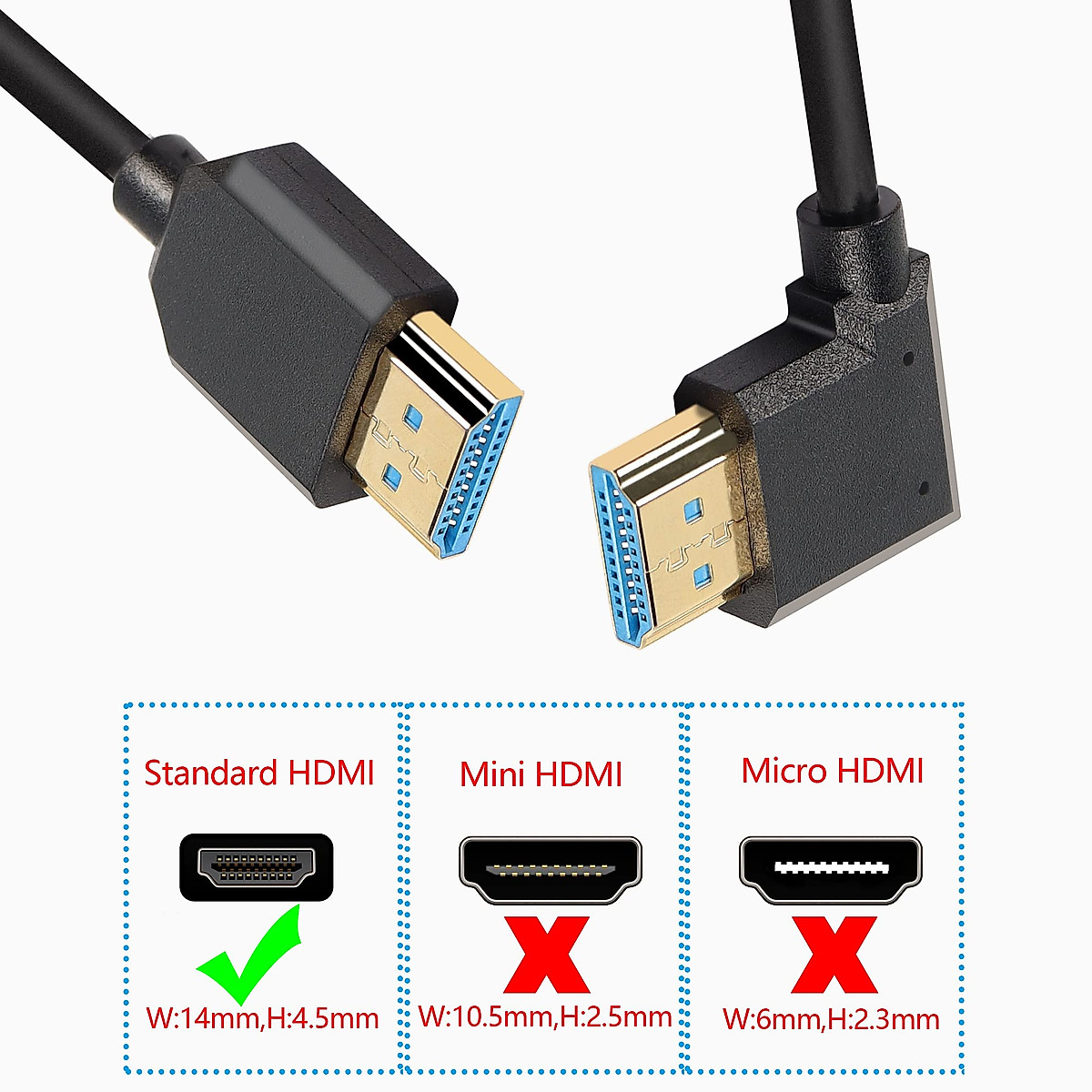 PNGKNYOCN 8K HDMI 2.1 Short Cable,90 Degree Right Angle 1FT/0.3M Ultra High Speed 48Gbps HDMI Male to Male Cable Support 8K@60Hz,Dynamic HDR,HDCP 2.2&2.3, eARC (R)