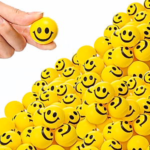 200 Pack Smile Face Stress Balls Mini Stress Balls 1.2 Inch Colored Soft Foam Stress Balls Funny Face Small Stress Balls for Teens Adults Stress Relief Balls Party Reward Gift (Yellow)