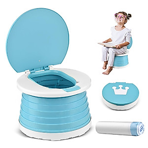 Portable Potty for Toddler Travel Foldable Potty Seat for Toddler Training Toilet for Kids Boys Girls Car Potty On The Go Potty Travel Potty Chair for Camping Park Indoor/Outdoor (Blue)