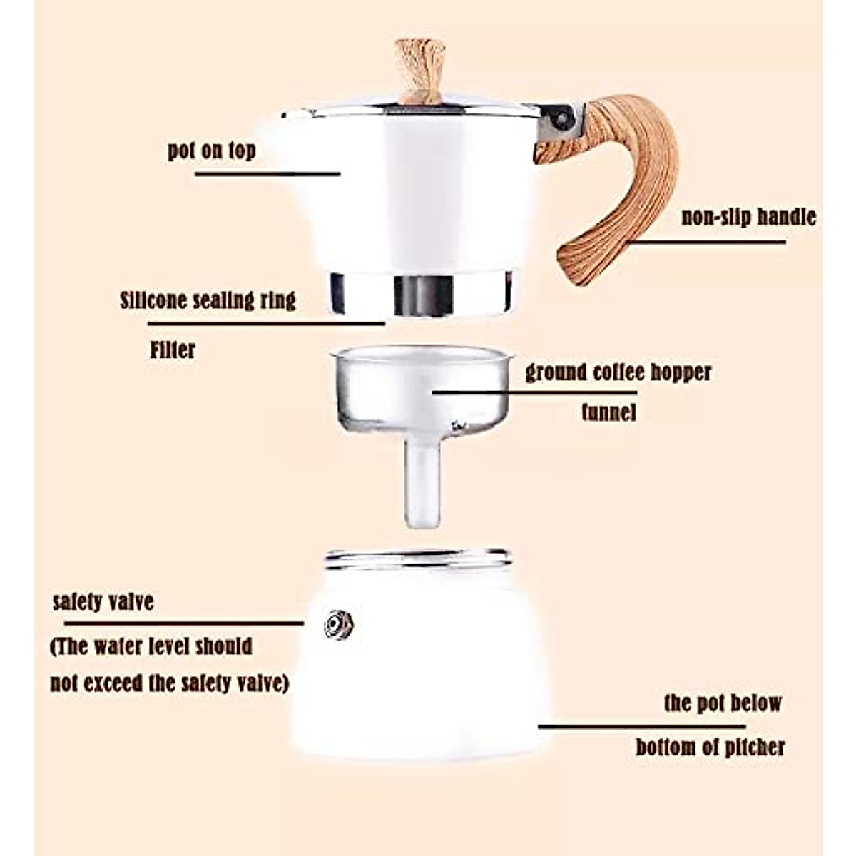 3 Cup and 6 Cup - Moka Cafetera Espresso Coffee Maker Pot (White, 6 Cup/300ml)