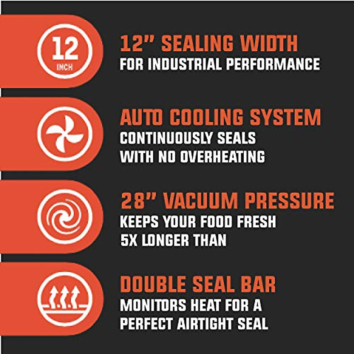 PrimalTek 12" Commercial Grade Vacuum Sealer - User Friendly for Food Savers, 26” Vacuum Pressure – Features an Auto Cooling System, Smart Heat Technology, and Vacuum Bag Positioning Guides