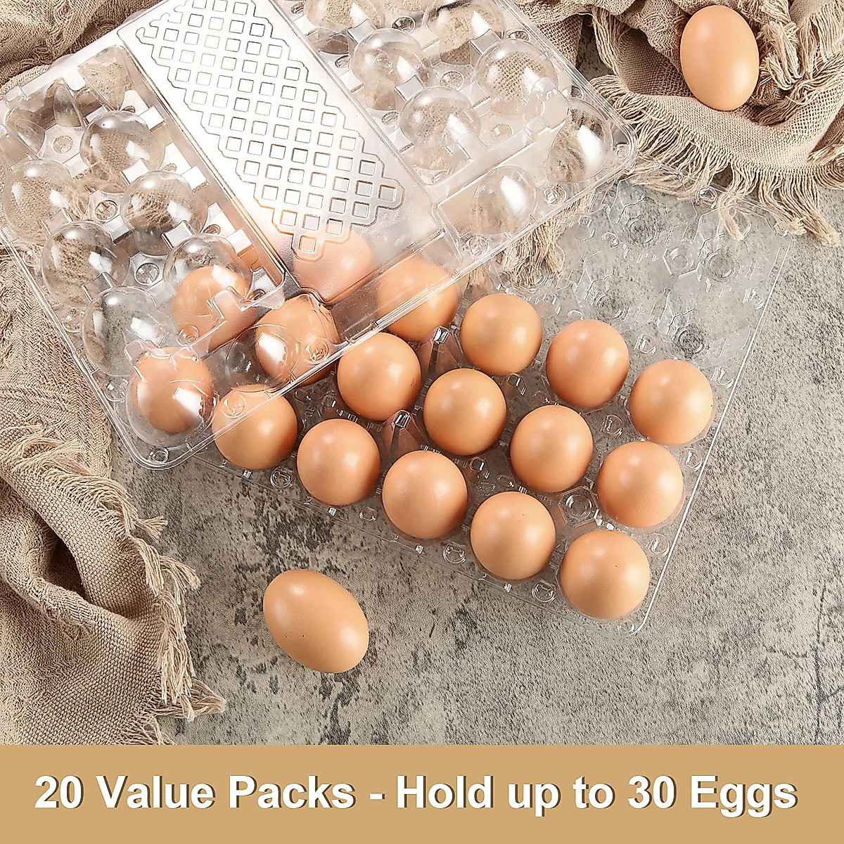 YAYODS 20 Pack Egg Cartons Cheap Bulk, Reusable Plastic Egg Cartons for Chicken Eggs, Holds up to 30 Eggs, Clear Empty Reusable Egg Carton for Home Ranch Chicken Farm, Business Market Display