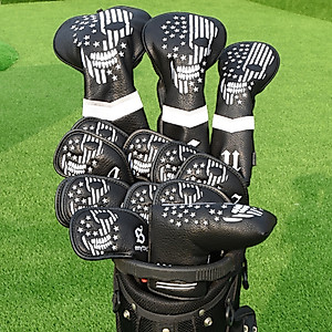 caiobob mytag Golf Skull Skeleton Head Cover Golf Club Black Leather Headcovers Set Fits Driver Fairway Wood Hybrid (One Set of 1, F, H)