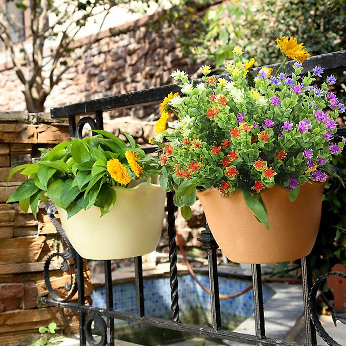 LUCKY SNAIL Artificial Flowers, Fake Outdoor UV Resistant Boxwood Shrubs Plants, Lifelike Plastic Flowers for Indoor Outdoors Home Office Garden Wedding Sidewalk Trim Decor, 4 Pcs(Orange)