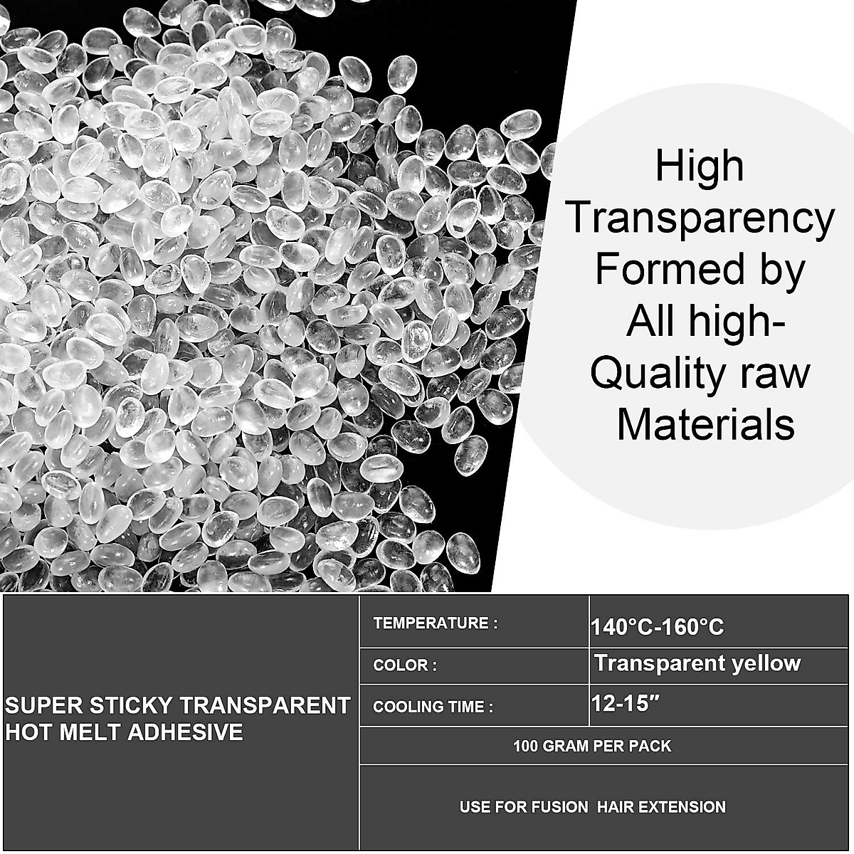 100 g Granule Pellet Granule Bead Hot Fusion Extensions Tool Hot Keratin Glue Tips for Hair Extension Nail Design (Clear)