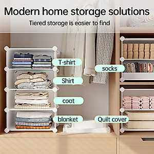 VIPZONE 4 Tier Closet Shelf, 12 inches Deep Stackable Closet Storage Shelves for Clothes,Easy Assembly Organizer Plastic Shelf Rack for Bedroom,White