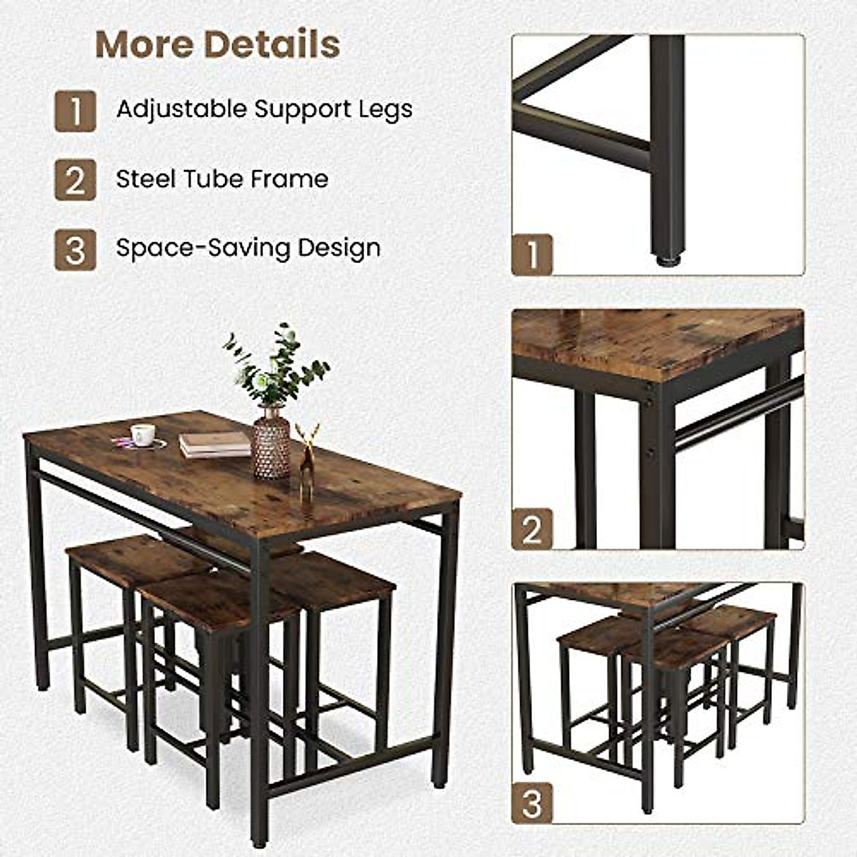 Recaceik 5 PCS Dining Table Set, Modern Kitchen Table and Chairs for 4, Wood Pub Bar Table Set Perfect for Breakfast Nook, Small Space Living Room