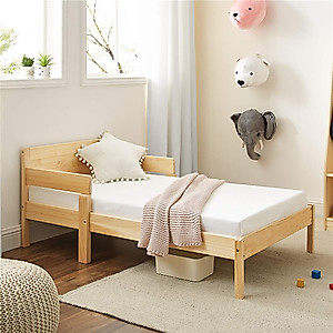 MUSEHOMEINC 2 in 1 Convertible Bed,Multifunctional Solid Wood Twin Bed 2 Side Guardrails, Bed Frame Convert to one Chair/Sofa, Fits Standard Crib Mattress,(Mattress not Included)