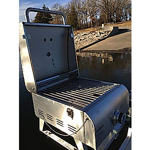 CUISINART Grill Modified for Pontoon Boat with Arnall's Stainless Grill Bracket Set + Chef Professional Featuring Full Stainless-Steel Construction