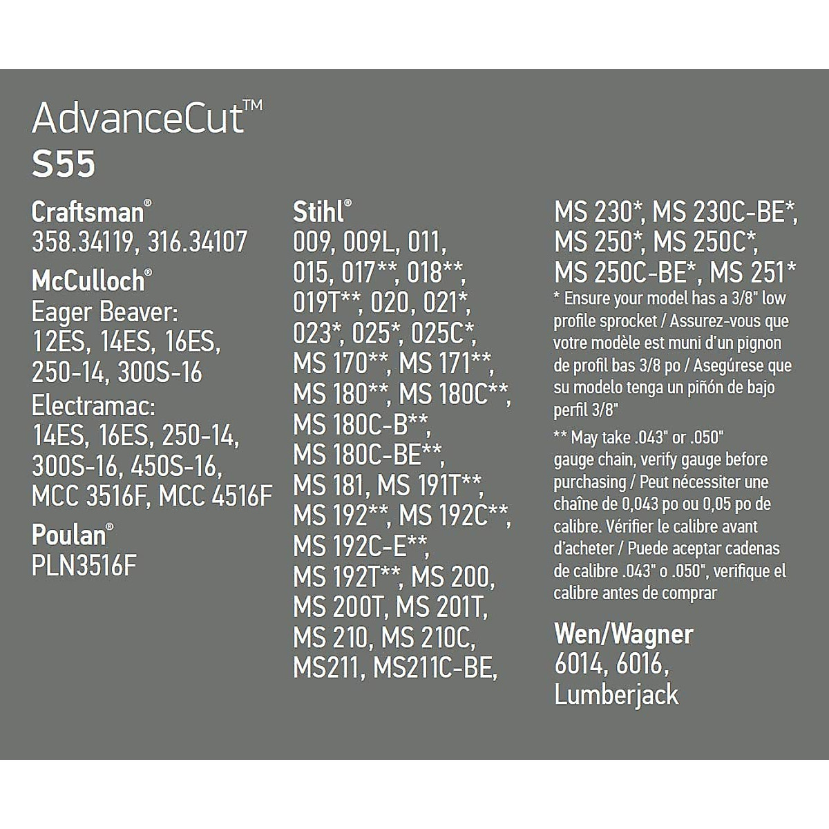 Oregon S55 AdvanceCut Chainsaw Chain for 16-Inch Bar -55 Drive Links – low-kickback chain fits McCulloch, Stihl, Wagner and more
