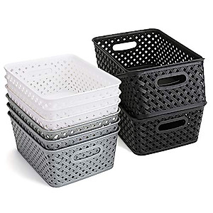 Bekith 9 Pack Plastic Storage Basket, Organizer Tote Bin for Closet Organization, De-Clutter, Accessories, Toys, Cleaning Products and More