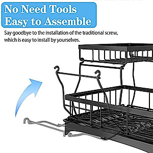 NIUXX Large Dishes Drying Rack Drainboard Set, 2 Tiers Stainless Steel Drainers Holder with Drainage Tray, Kitchen Counter Dish Dryer with Detachable Wine Glass Markcups Utensil Holder, Ideal Gift