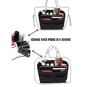 LEXSION Felt Purse Bag Organizer Insert with zipper Bag Tote Shaper Fit Speedy Neverful PM MM 8021 Black M
