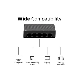 Monoprice 5-Port 10/100Mbps Fast Ethernet Unmanaged Network Switch | Compact Size, Plug and Play, Auto Negotiation and Auto MDI/MDIX, Wall Mount,Black